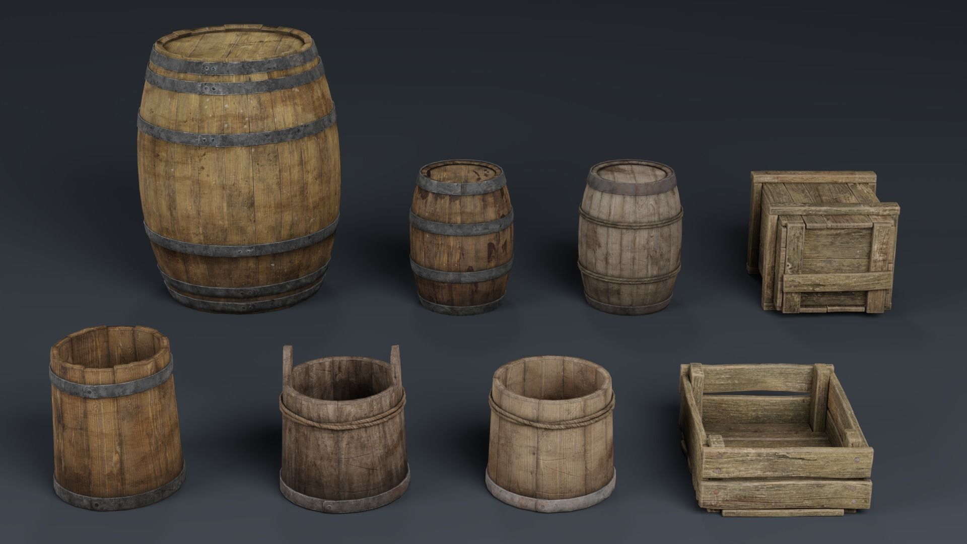 3D model Medieval Fantasy Storage Props Asset Pack barrels crates ...