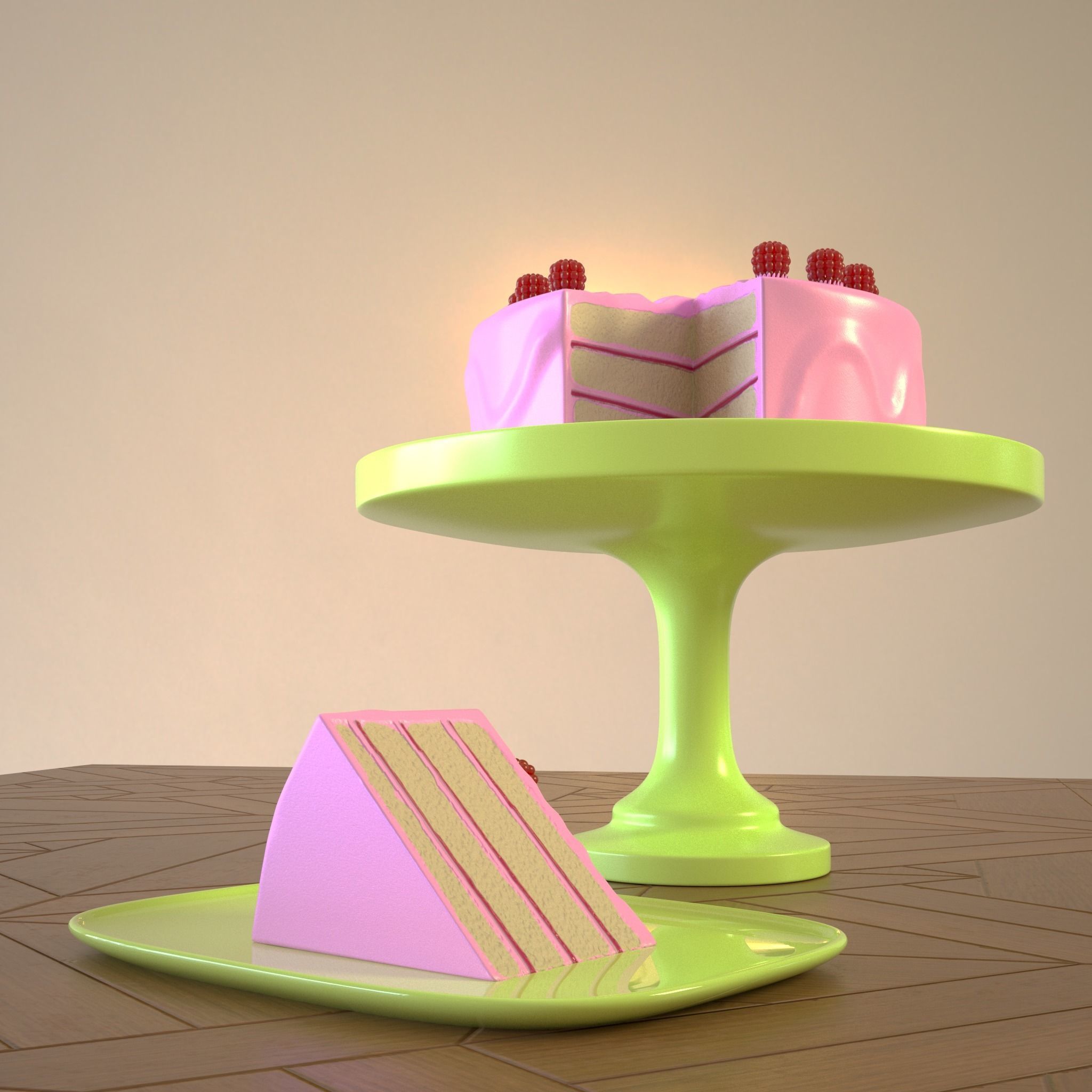 Raspberry layer cake 3D model | CGTrader