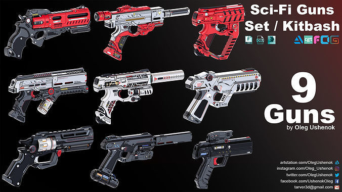 Sci-Fi Guns Set Kitbash 3D model | CGTrader
