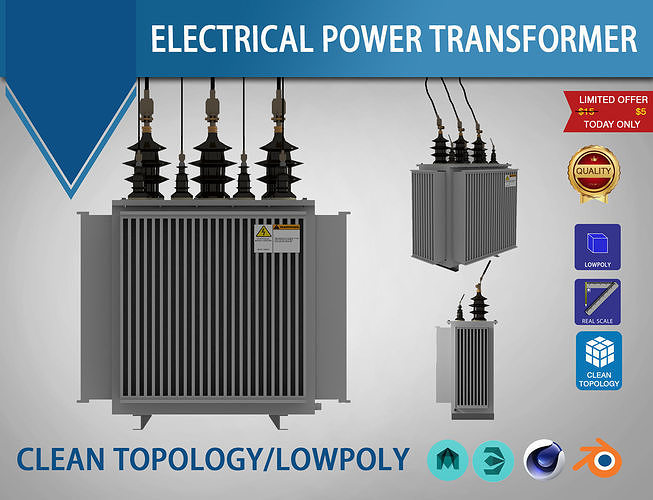 3D model Electrical Power Transformer - Lowpoly VR / AR / low-poly ...