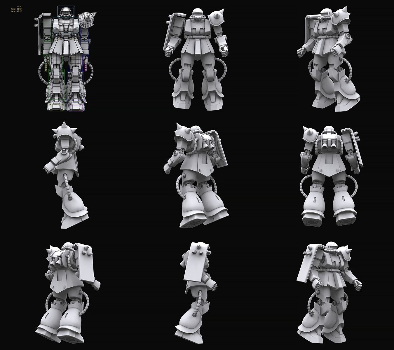 Gundam mobile suit Zeon x Earth Federation collection 3D model rigged ...