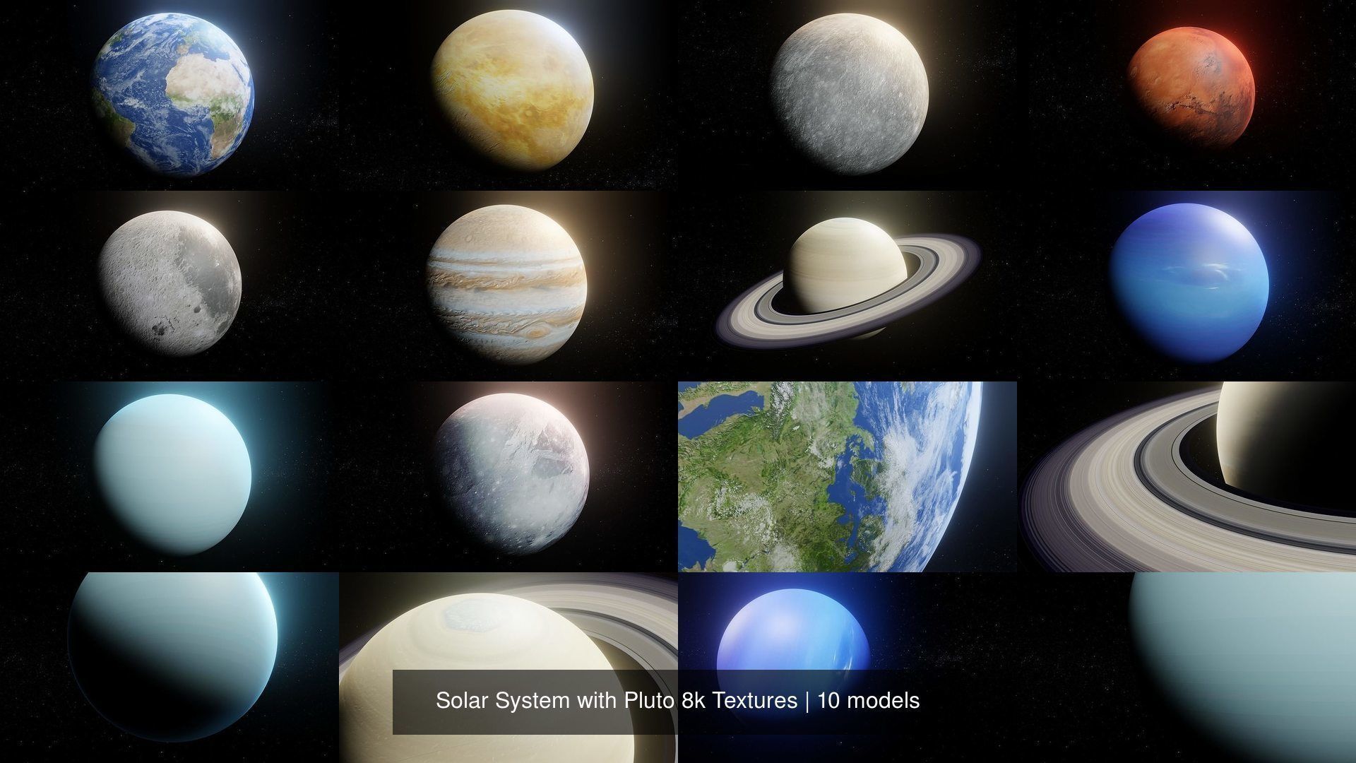 3D Model Collection Solar System with Pluto 8k Textures VR / AR / low ...