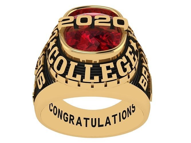 Personalized Class Ring 3 - Cushion Gemstone Bridge 3D model 3D ...