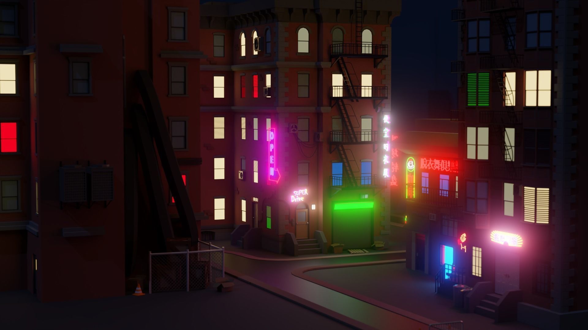 3D model Cyberpunk neon buildings VR / AR / low-poly | CGTrader