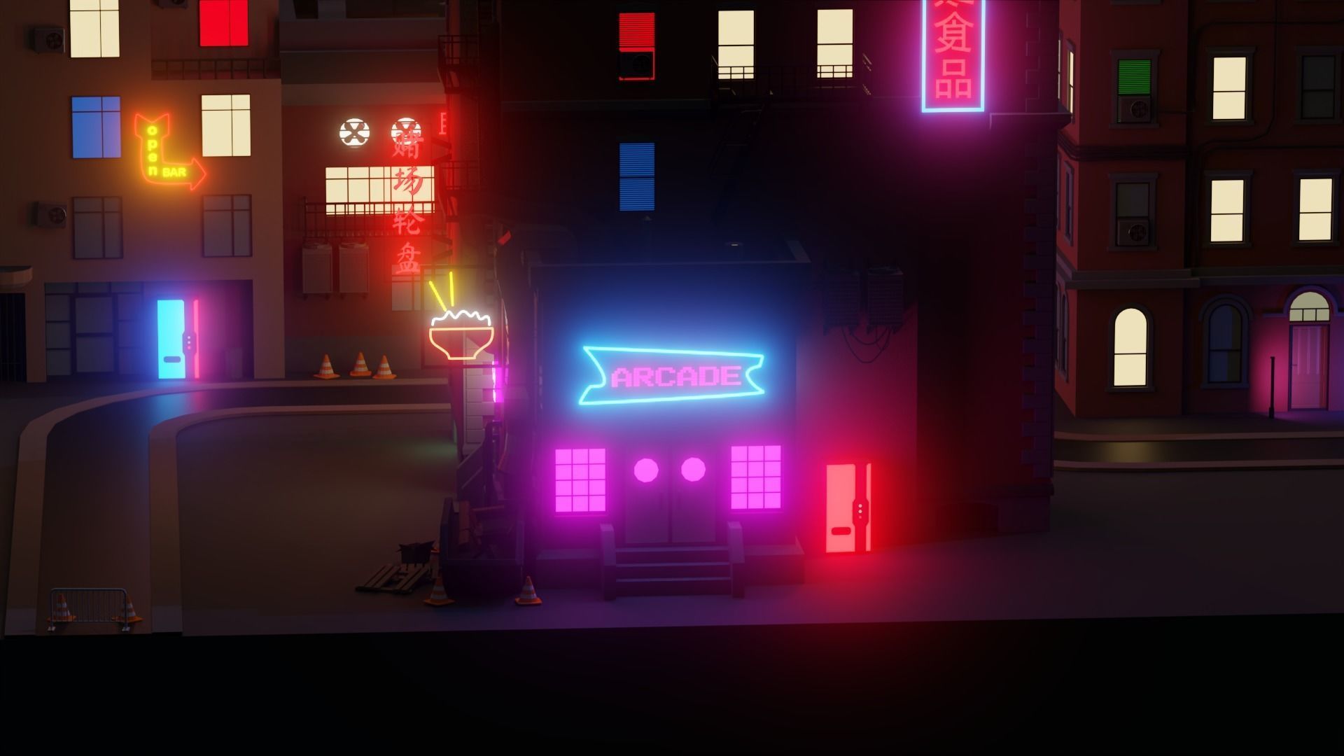 3D model Cyberpunk neon buildings VR / AR / low-poly | CGTrader