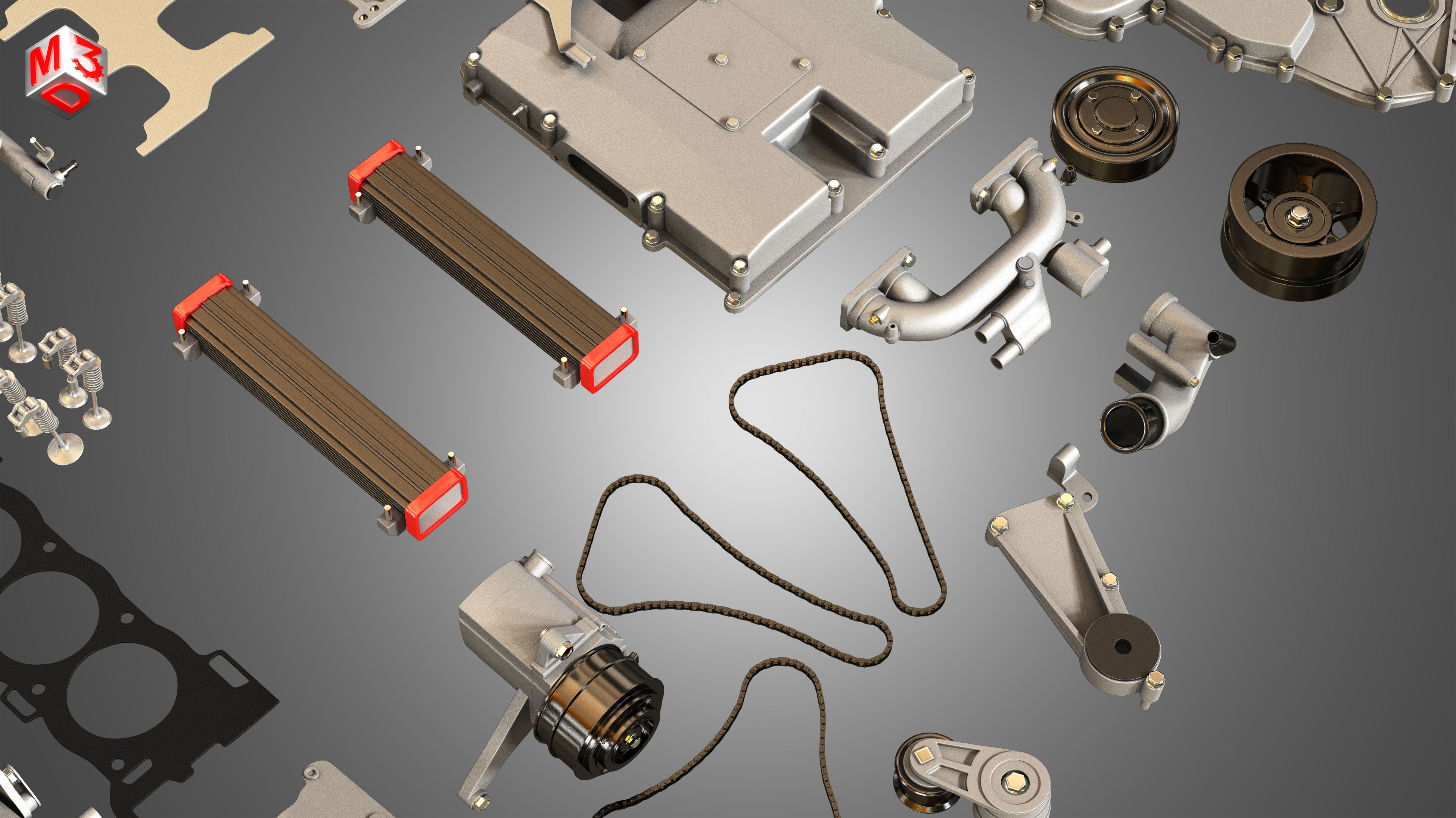 XTS Disassembled Engine - V6 Twin Turbo Engine 3D model | CGTrader