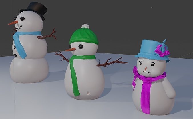 3 diffent snowmen Low poly 3D model | CGTrader