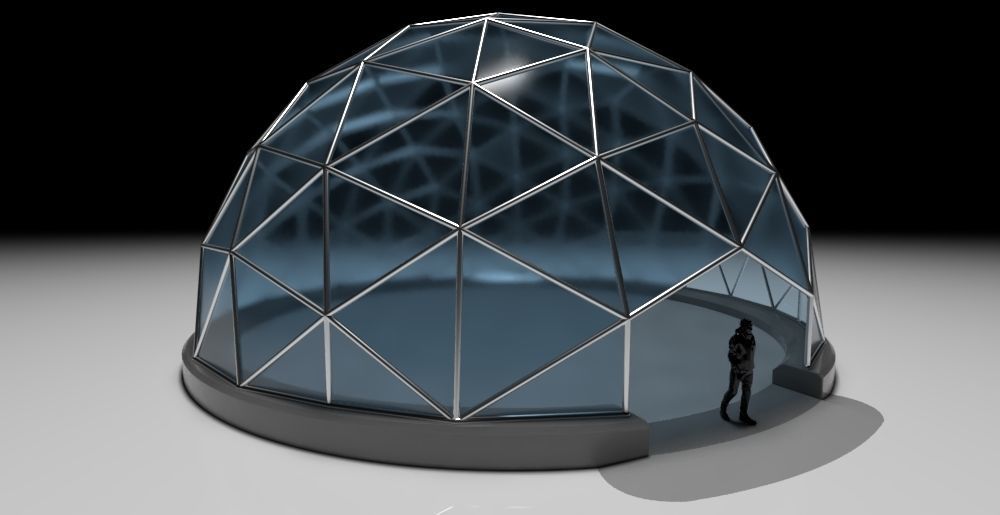 Geodesic Dome with Door Opening and enclosure Panels and Base 3D model ...