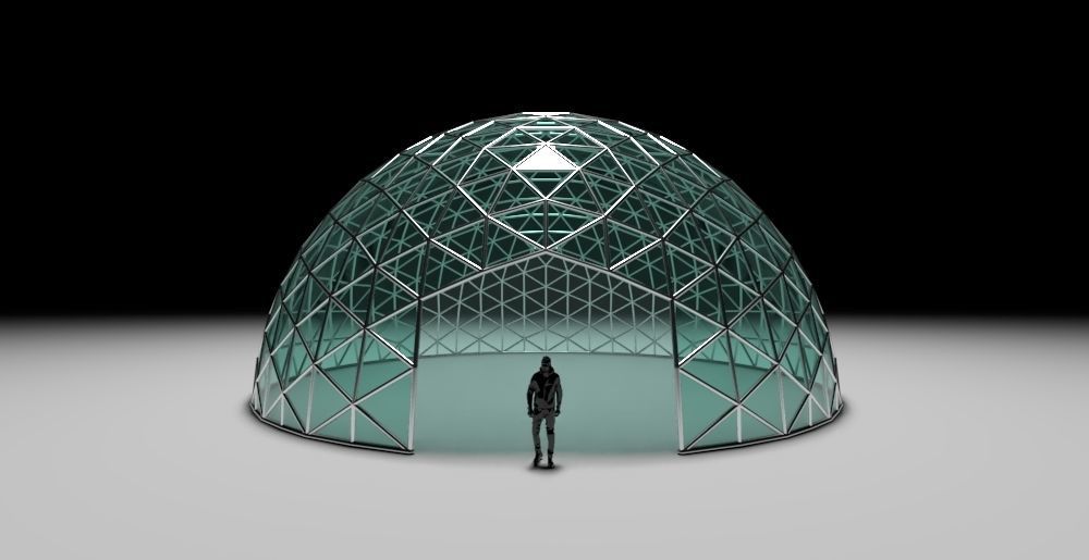 Geodesic Dome with Door Opening and enclosure 3D model 1