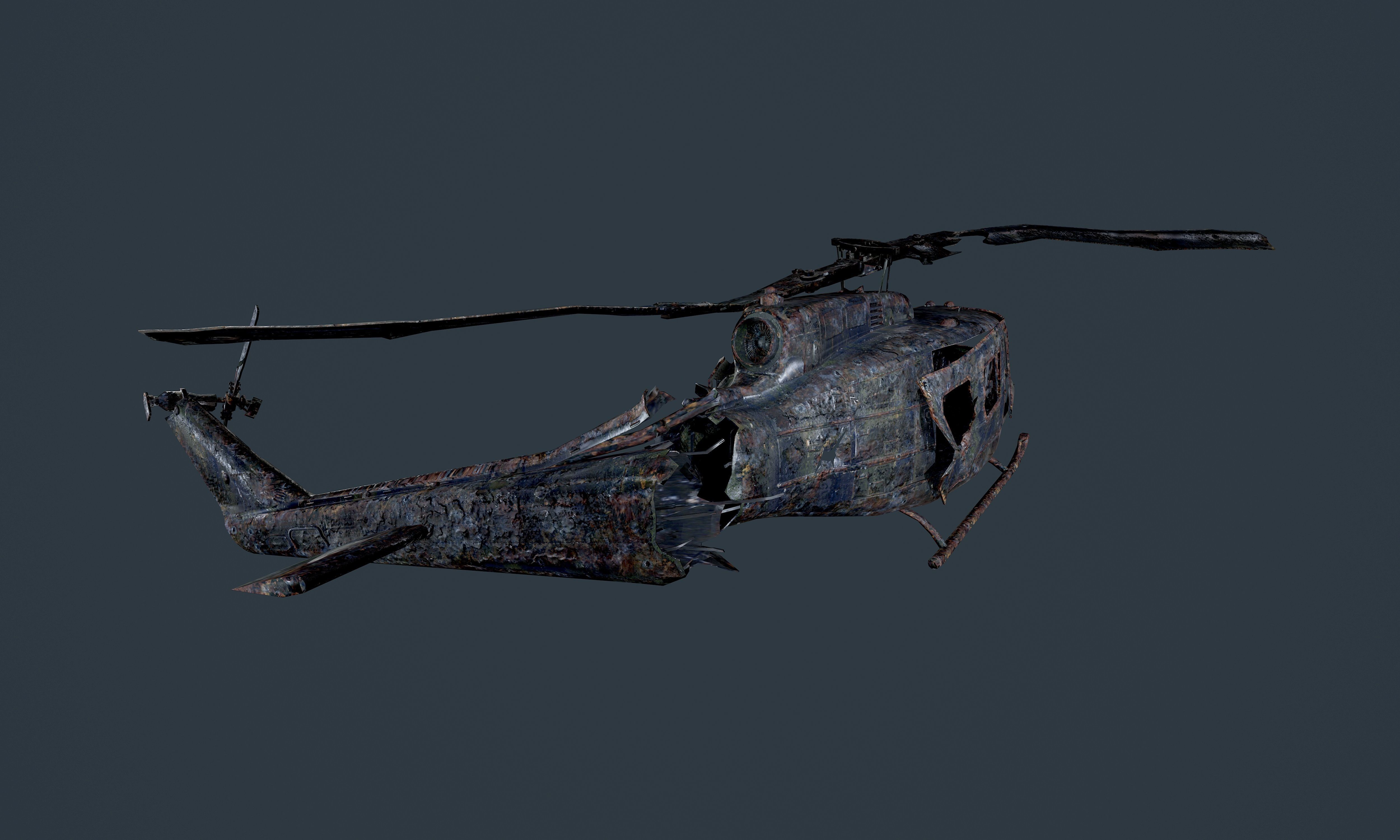 3D model Wrecked Damaged UH1H Military Helicopter Game Ready VR / AR ...