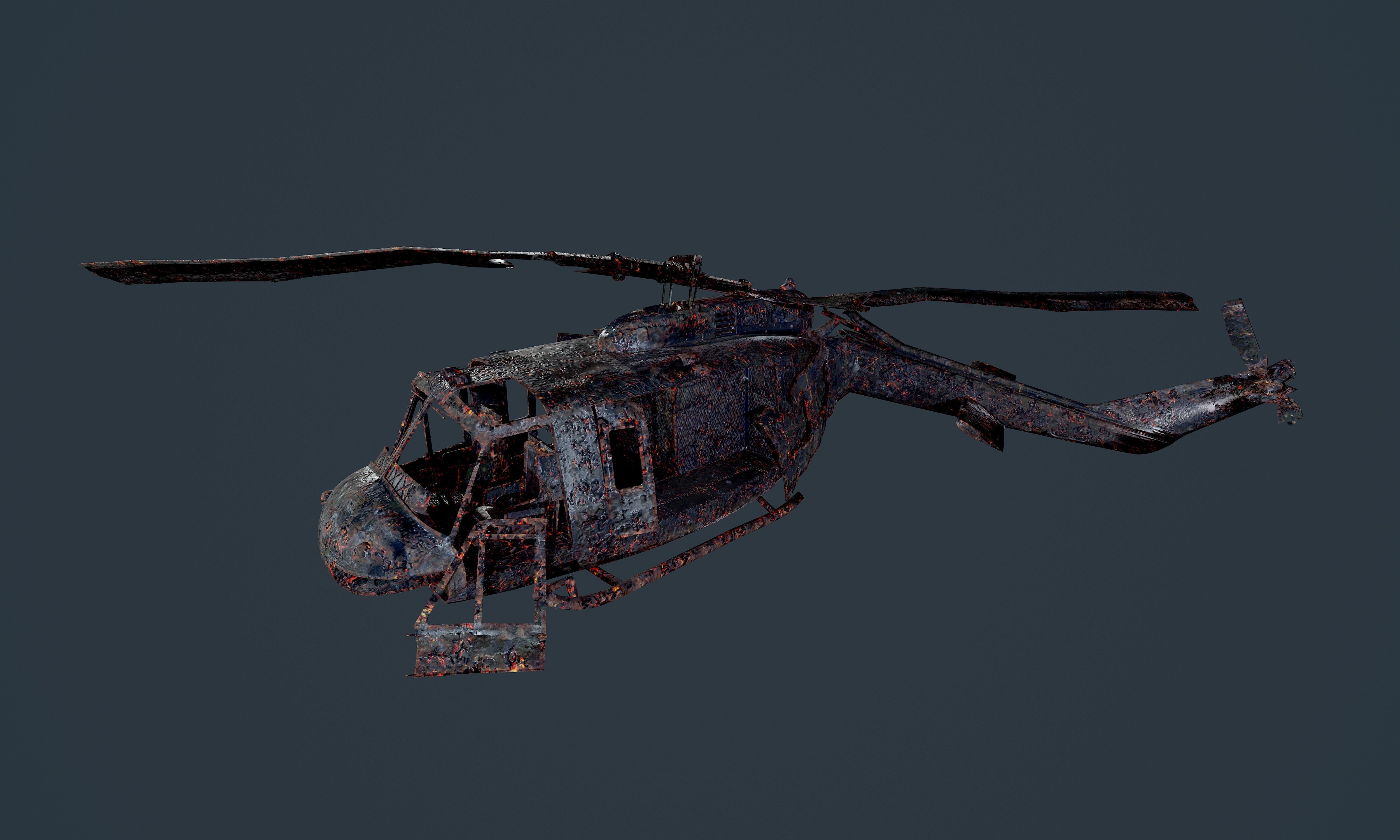 3D model Wrecked Damaged UH1H Military Helicopter Game Ready 02 VR / AR ...