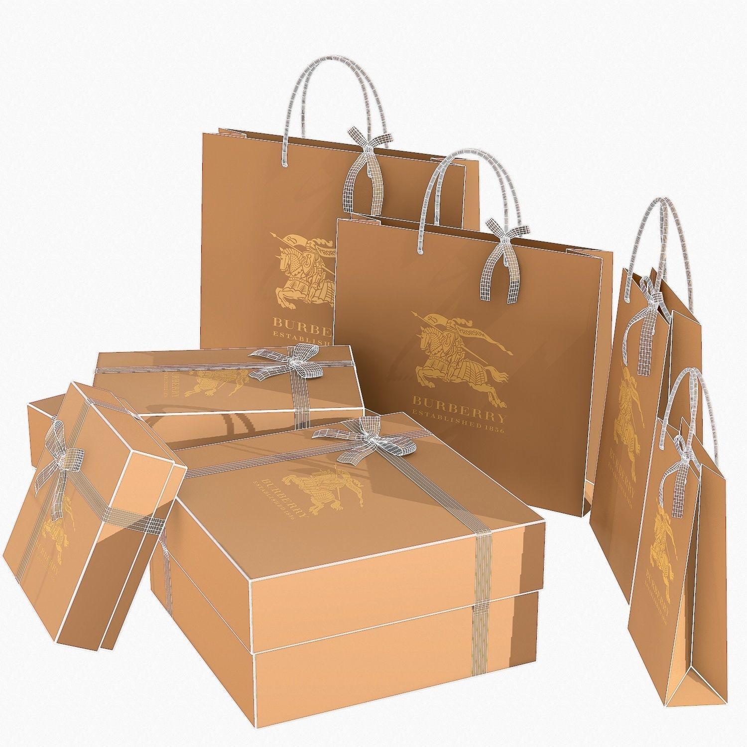 Burberry Gift Packaging Boxes and Paper Bags 3D model | CGTrader