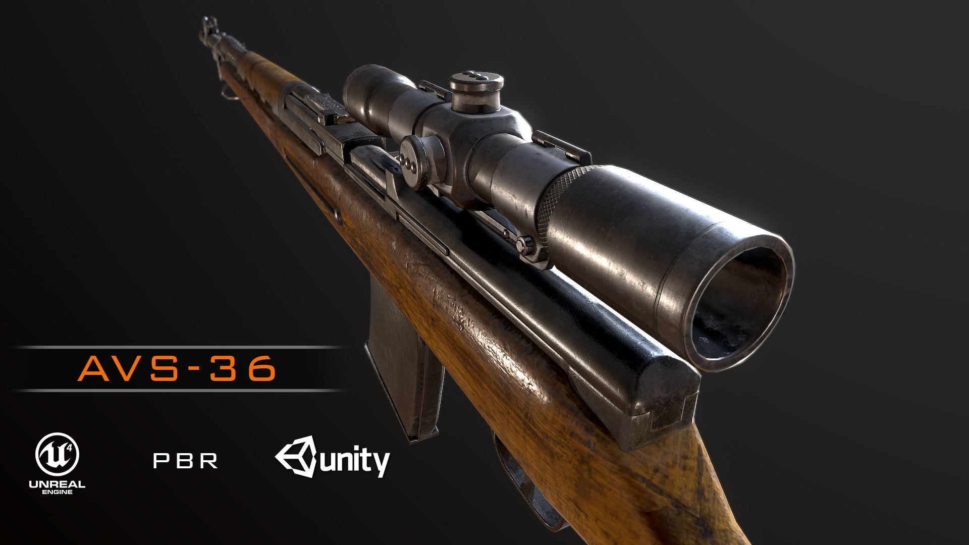 3D model AVS-36 USSR SOVIET WW2 RIFLE WTH SCOPE PBR VR / AR / low-poly ...