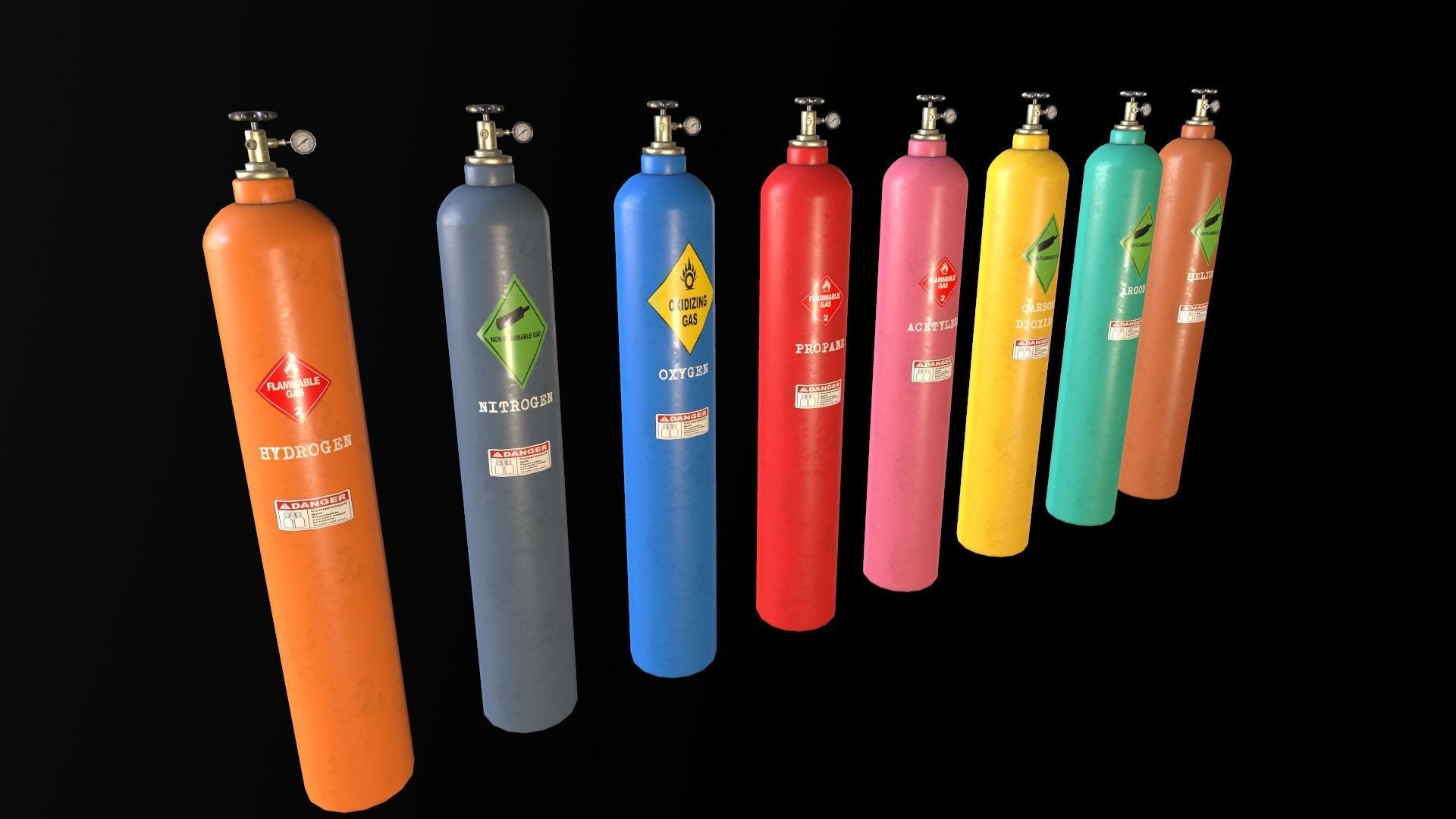 3D model 8-types of Industrial Gas Cylinders VR / AR / low-poly | CGTrader