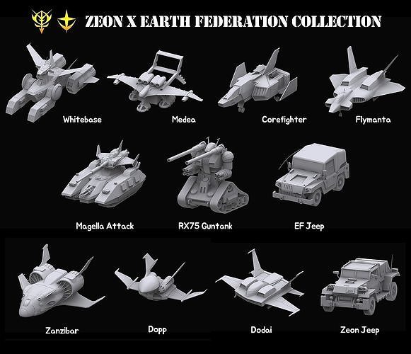 Gundam Zeon X Earth Federation Space military Collection 3D model ...