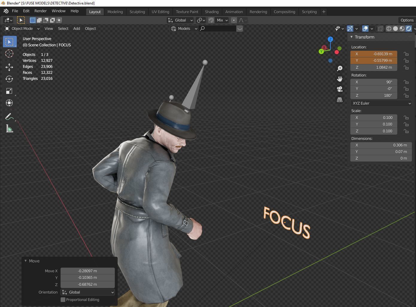 3D model Realistic Detective Officer character rigged 3d model LOW POLY ...