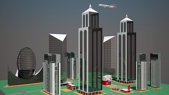Part of a City with Animated Aircraft 3D model animated | CGTrader