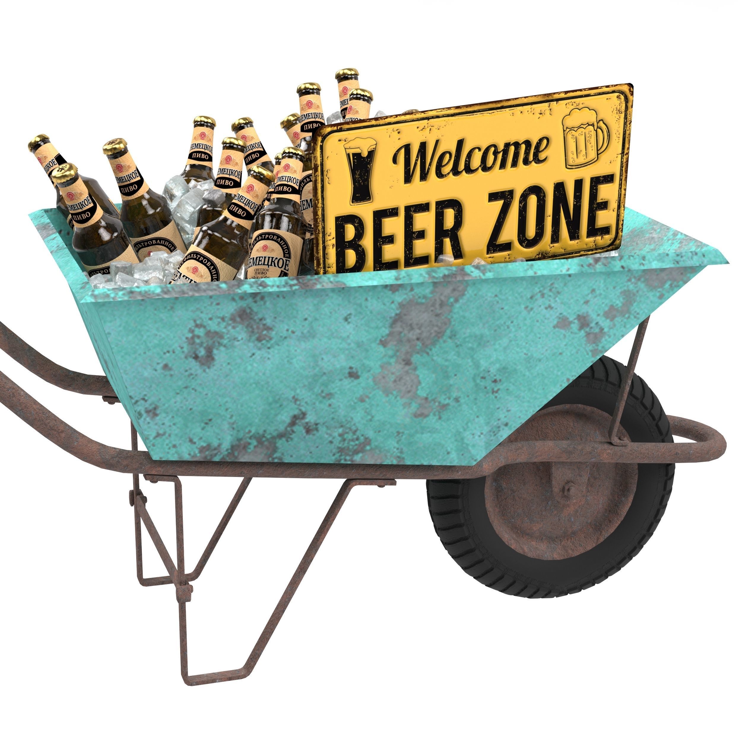 wheelbarrow with beer 3D model | CGTrader