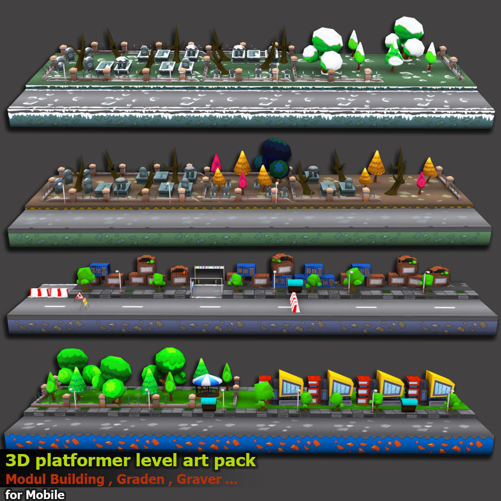 3D model 3D platformer level art pack VR / AR / low-poly | CGTrader