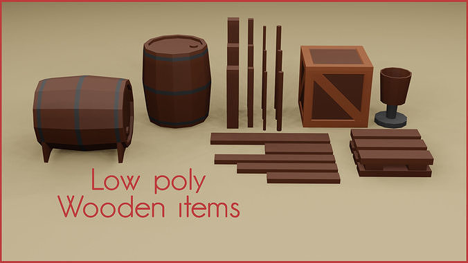 3D model Lowpoly wooden items pack VR / AR / low-poly | CGTrader
