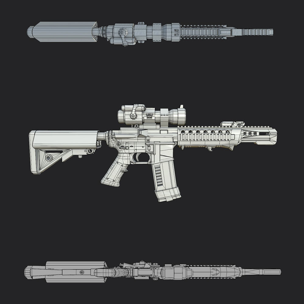 3D model low-poly M16A custom rifle VR / AR / low-poly | CGTrader