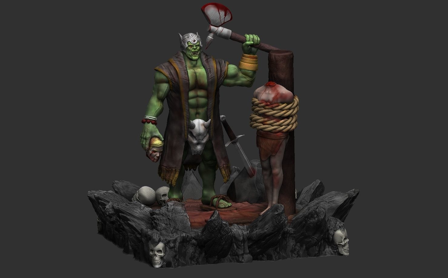 ork 3d statue of demon holding axe 3D model 3D printable | CGTrader