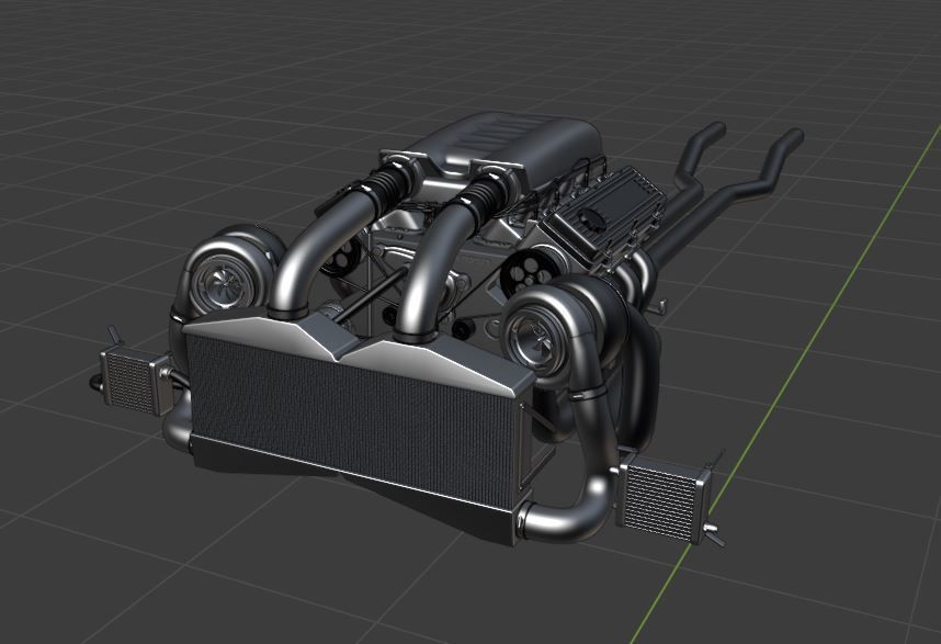 Twin Turbo V8 Engine free 3D model | CGTrader