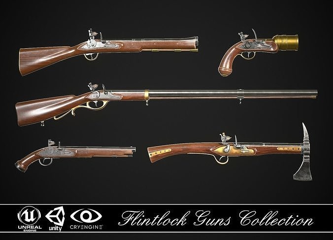 Flintlock Guns Collection VR / AR / low-poly | CGTrader