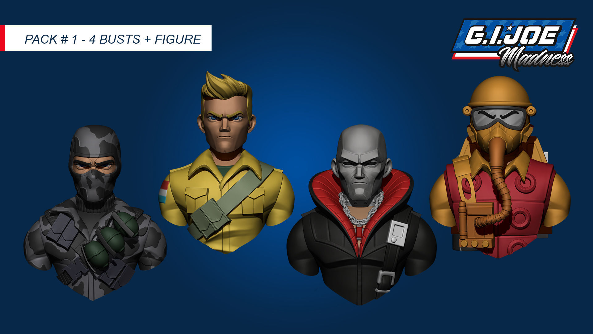 GI JOE FIGURES PACK - 4 bust plus 1 full figure 3D model 3D printable ...