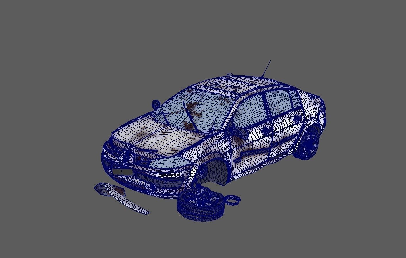 Wrecked destroyed Car Renault Megane 3D model | CGTrader