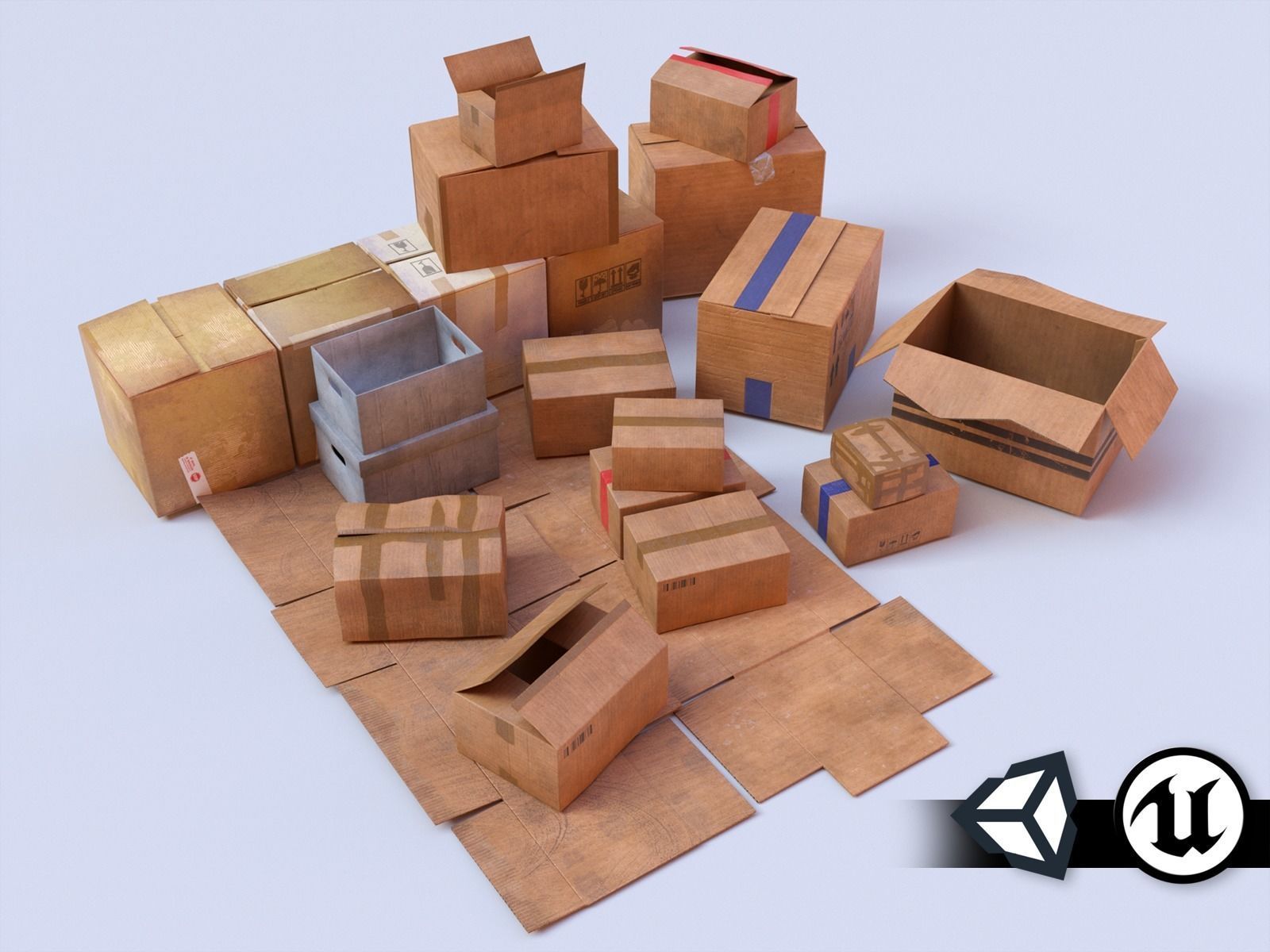 low-poly PBR Assets - Cardboard Boxes | CGTrader