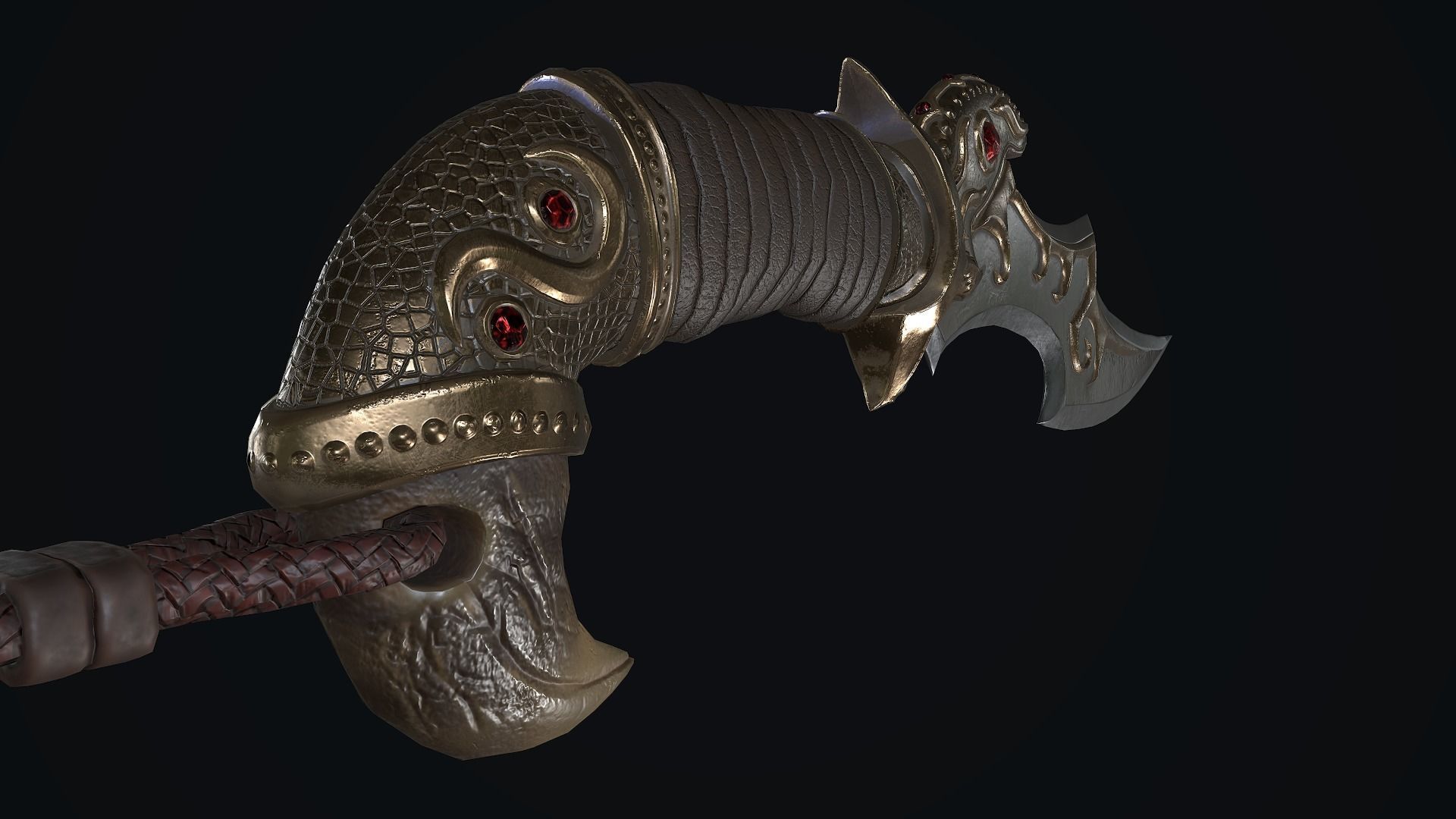 3D model Old ancient blade with gems and leather lace VR / AR / low ...