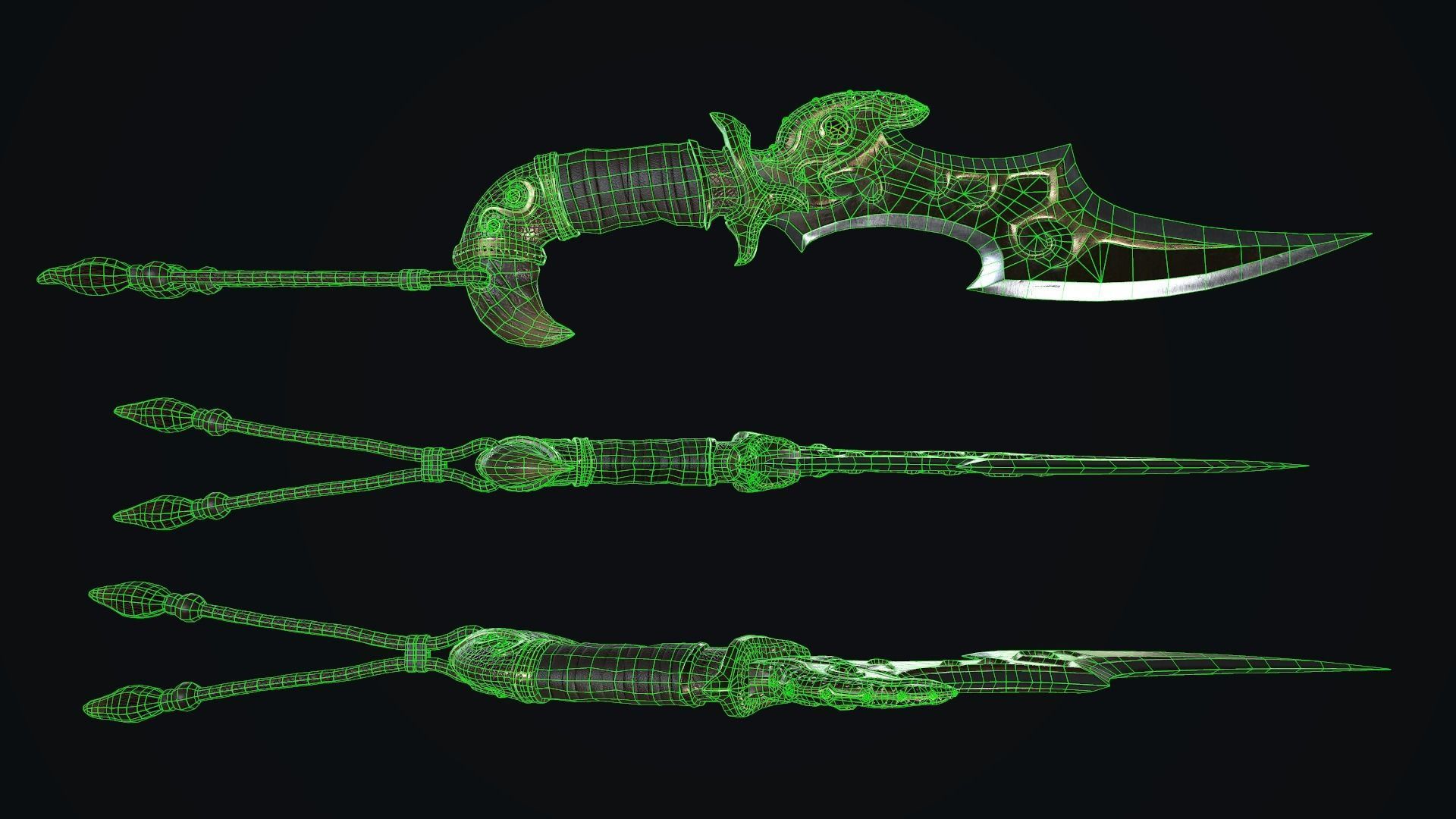 3D model Old ancient blade with gems and leather lace VR / AR / low ...