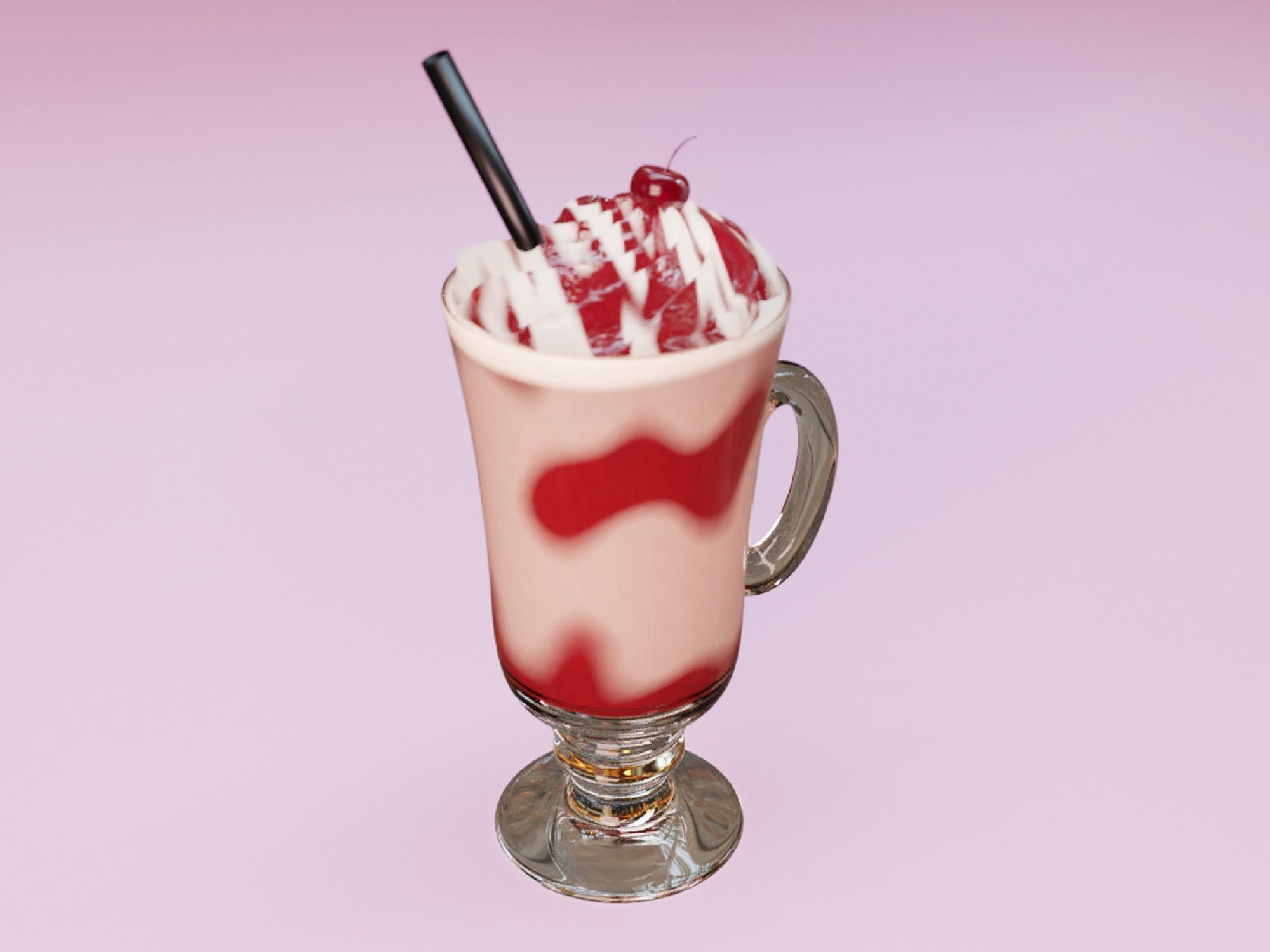 Classic Strawberry Milkshake with Chantilly and Cherry 3D model | CGTrader