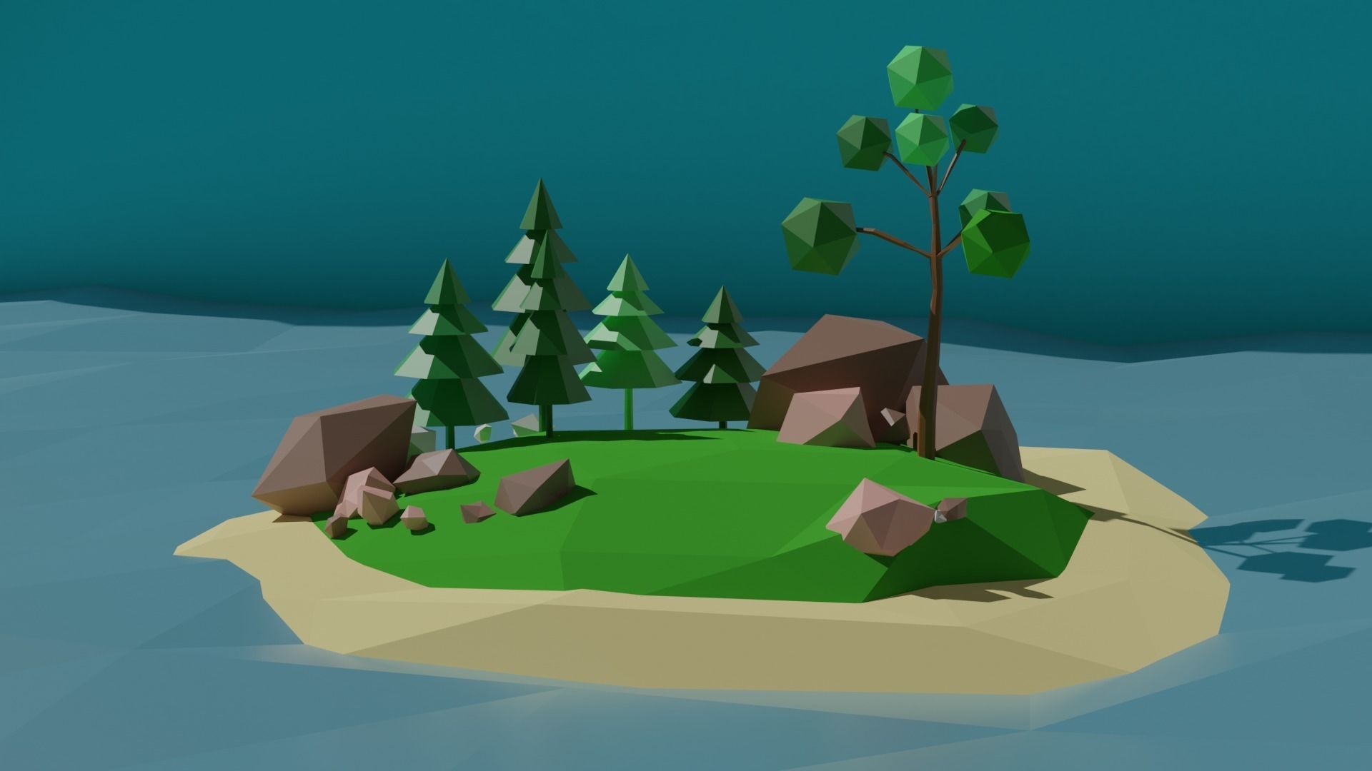 Landscape low poly island with trees and grass free VR / AR / low-poly ...