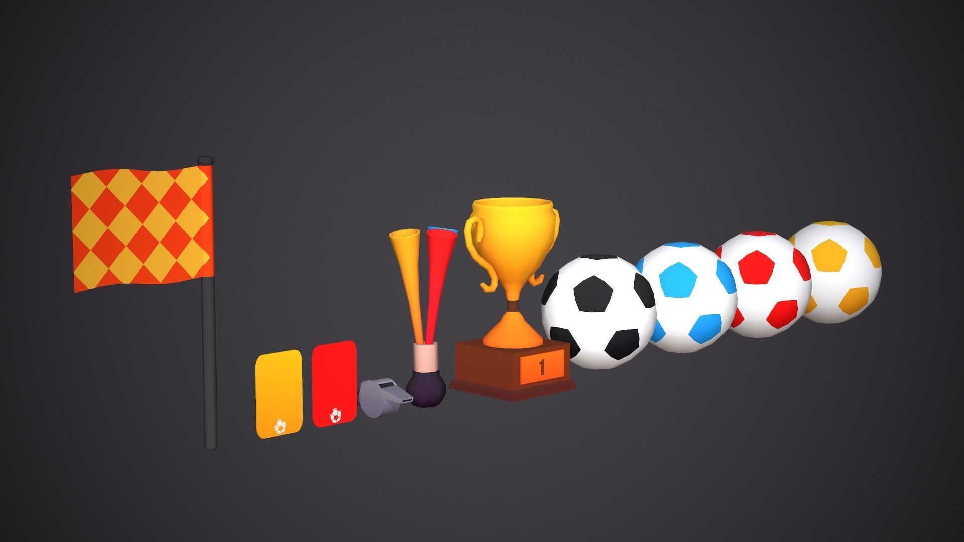 3D model Soccer Assets Cartoony Football Props VR / AR / low-poly ...