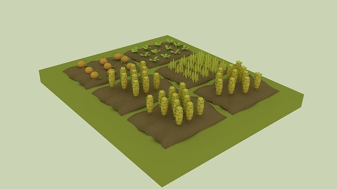 Lowpoly Farm field with corn and trees free VR / AR / low-poly 3D model ...