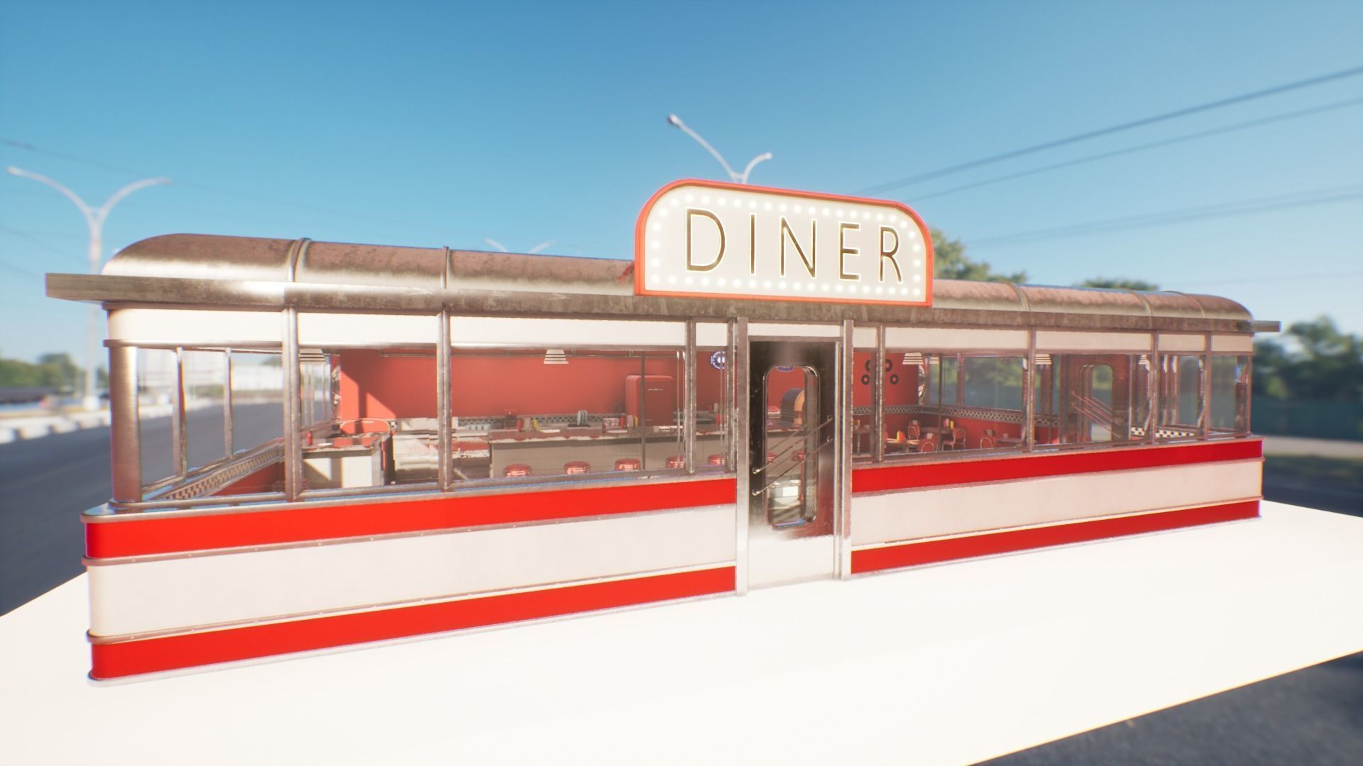 3D model Modular Vintage American Diner Asset Pack UE4 UE5 Blender FBX ...