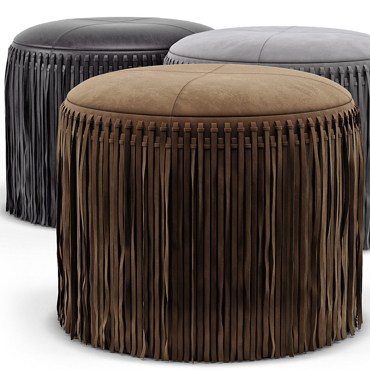 Wisteria Suede Boho Round Ottoman 3D model | CGTrader