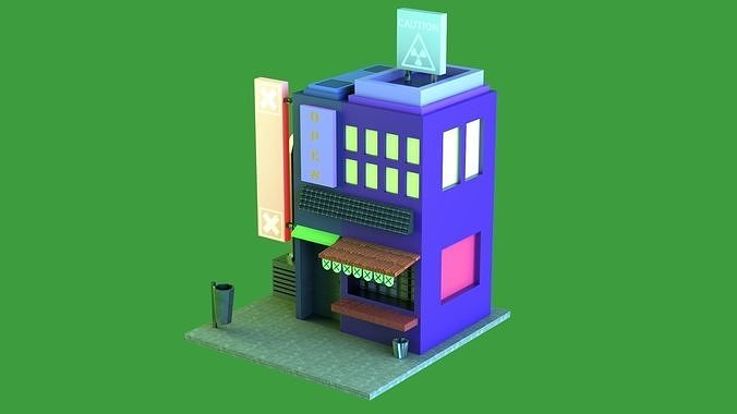 3D model Cyberpunk Low poly building for mobile videogames VR / AR ...