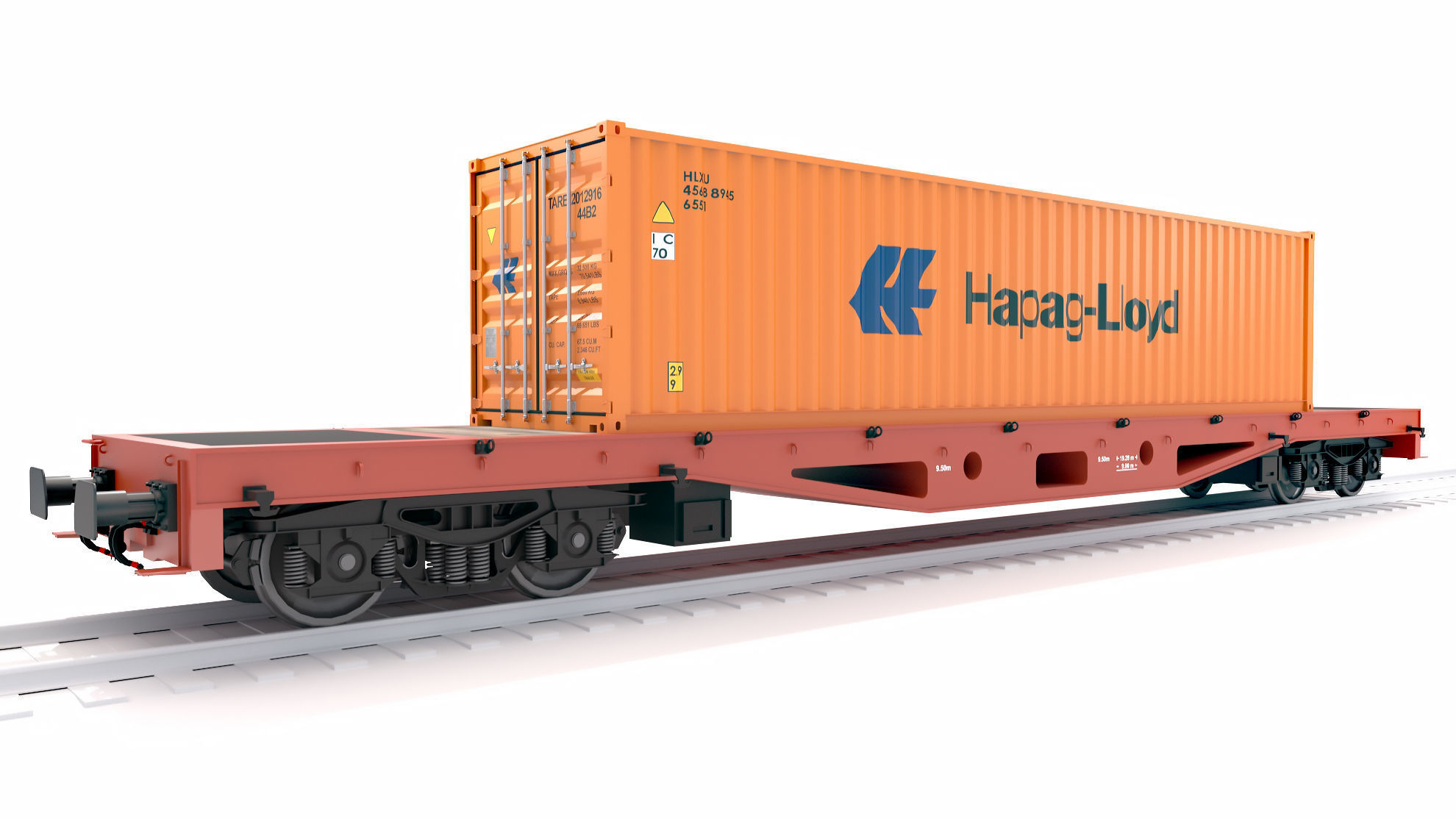 Flat Rail Car Hapag lloyd Shipping Container 3D model | CGTrader