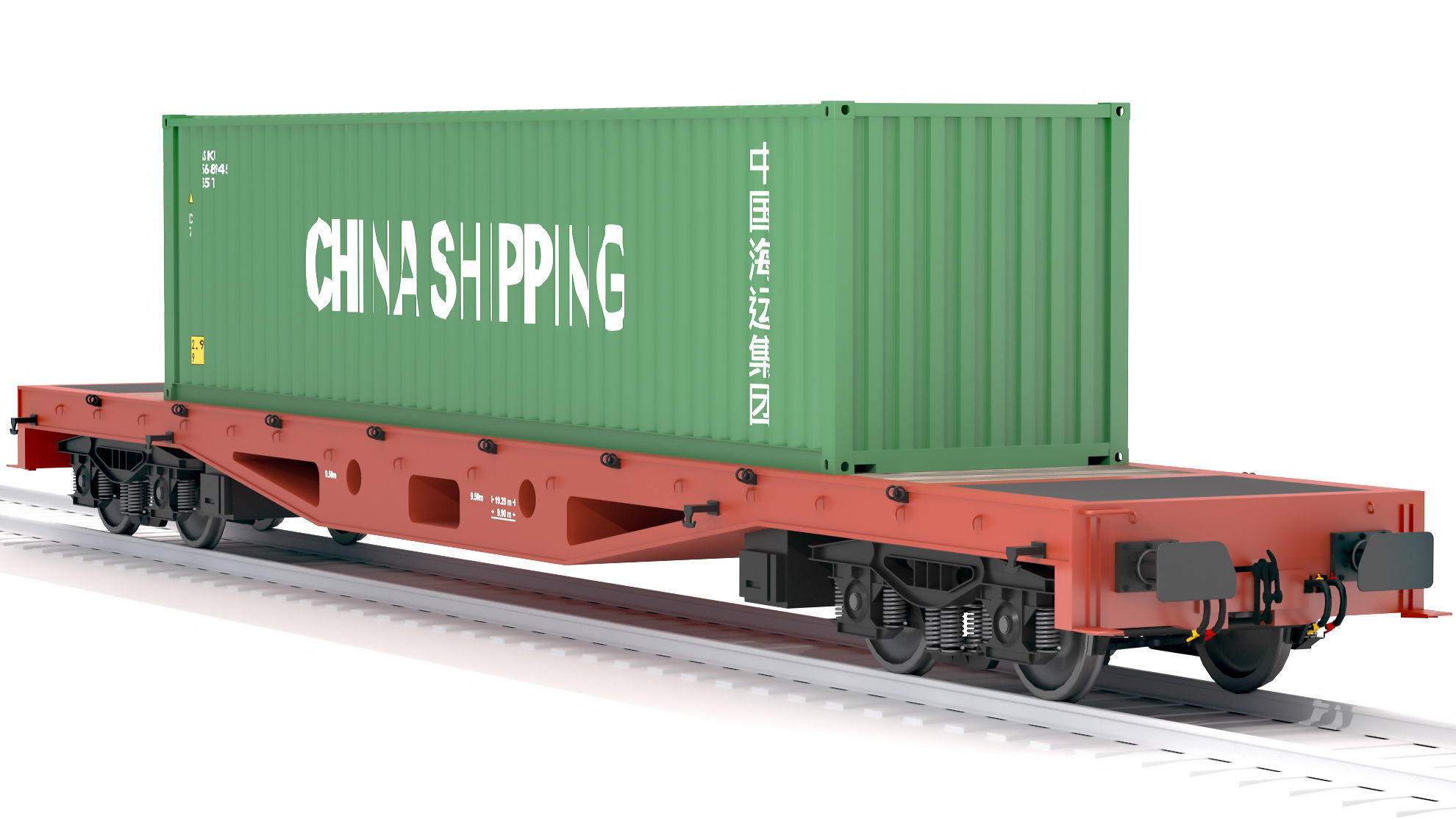 Flat Rail Car China Shipping Container 3D model | CGTrader