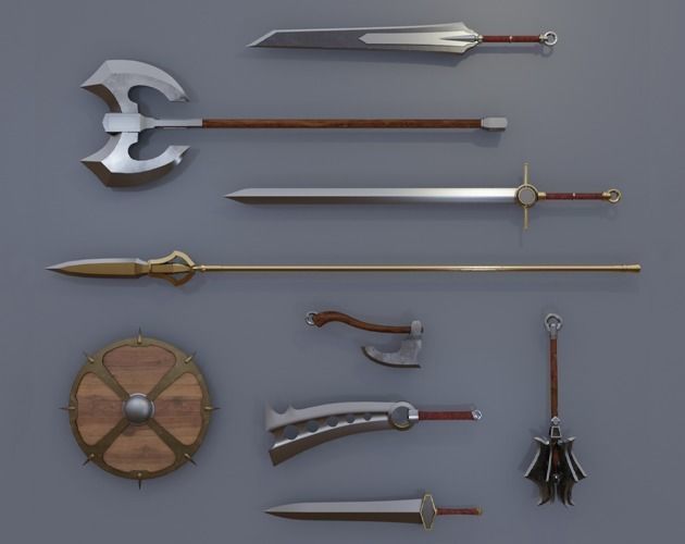 3D model Melee Weapon Pack VR / AR / low-poly FBX