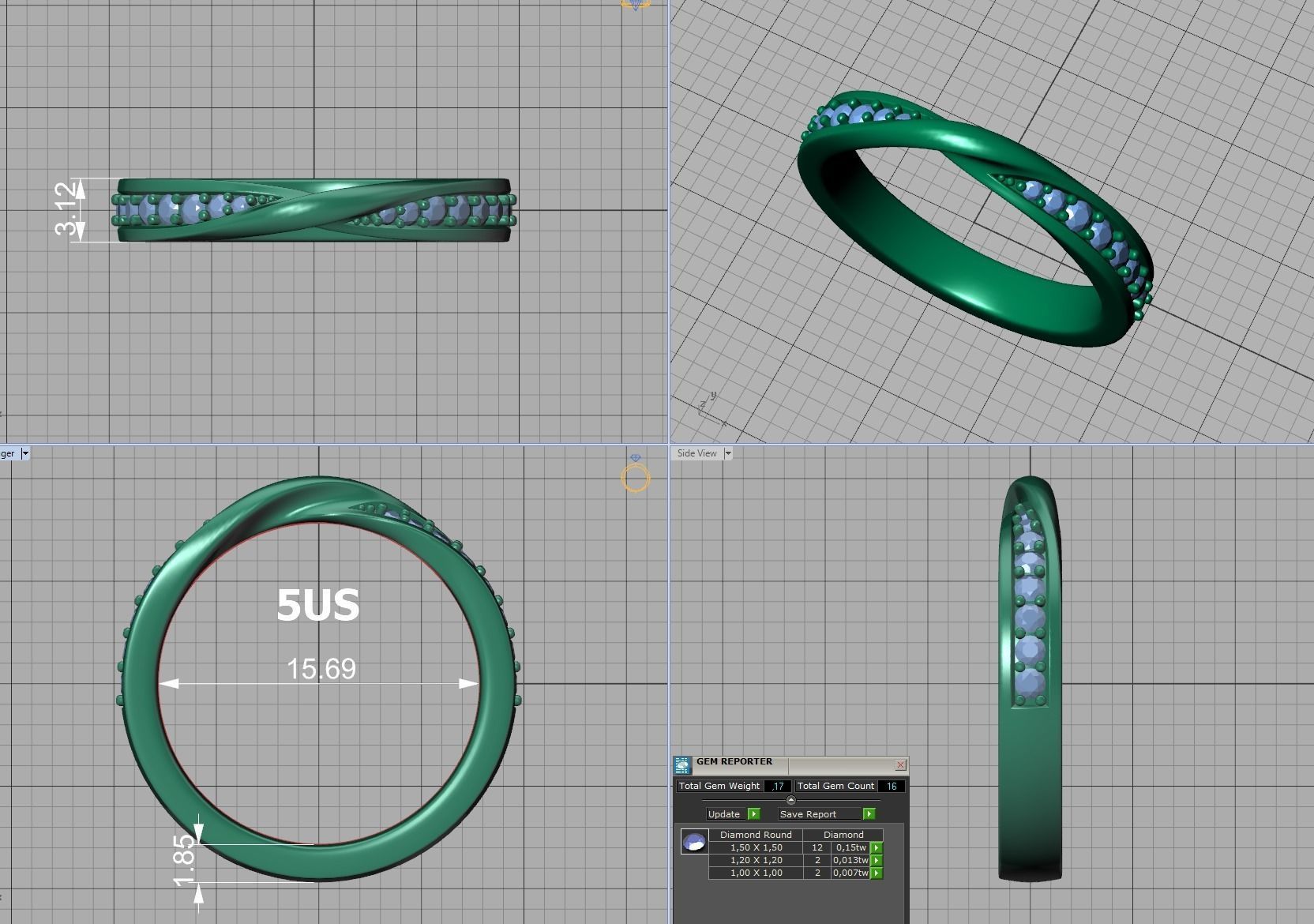 Mobius Diamond Wedding Band Women Ring 3dmodel 3mm wide 3D model 3D ...