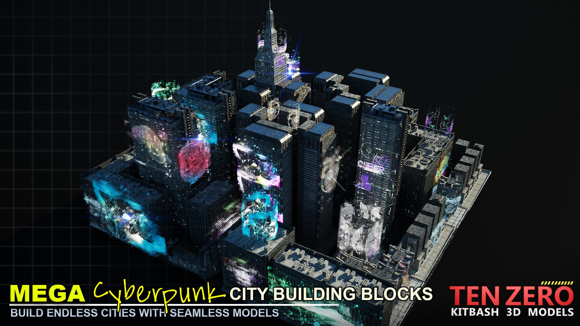 MEGA CYBERPUNK CITY BUILDING BLOCKS 3D model | CGTrader
