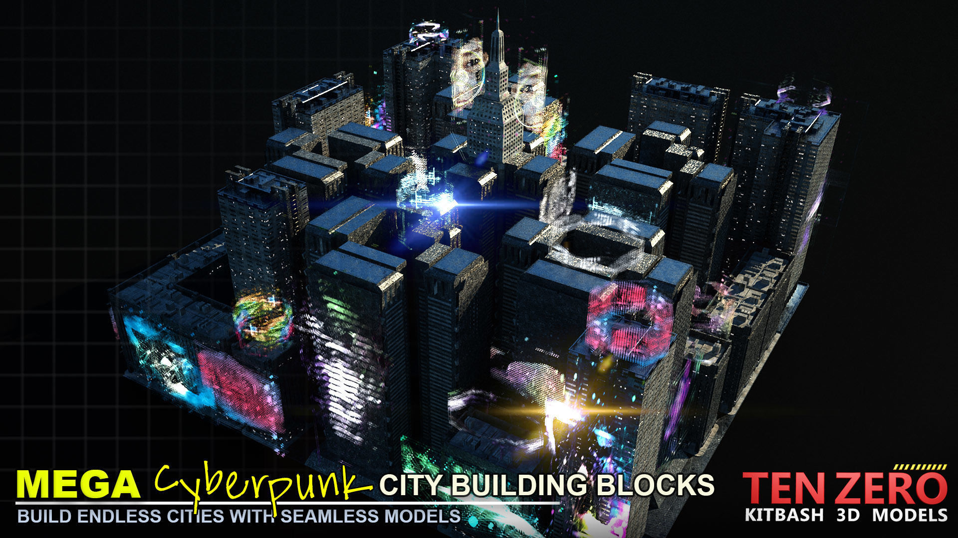 MEGA CYBERPUNK CITY BUILDING BLOCKS 3D model | CGTrader