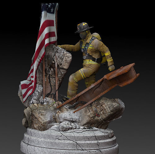 3D model Fireman climbing in rubble after September 11th VR / AR / low ...