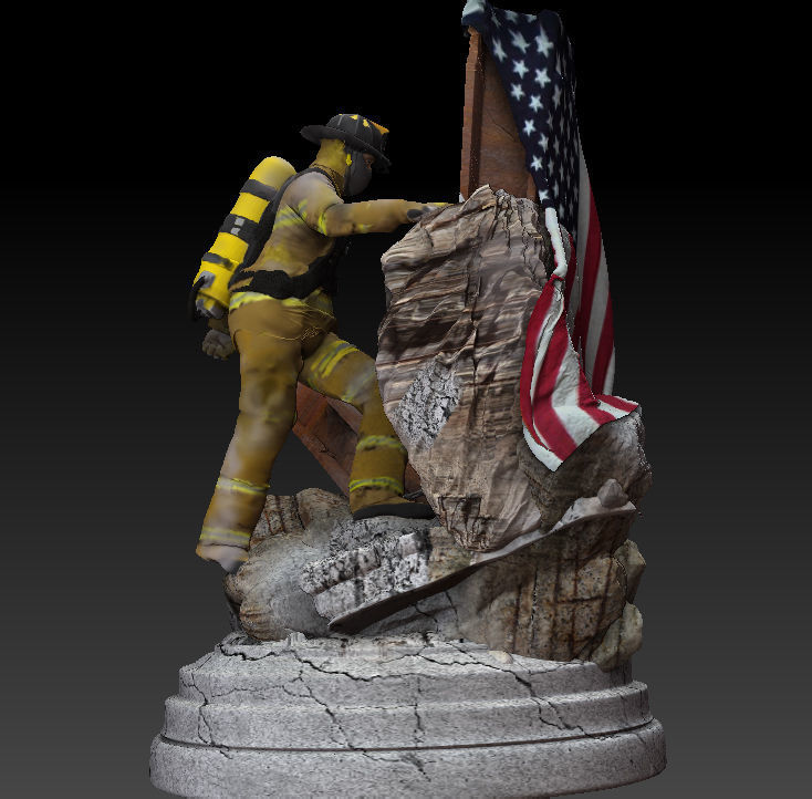 3D model Fireman climbing in rubble after September 11th VR / AR / low ...