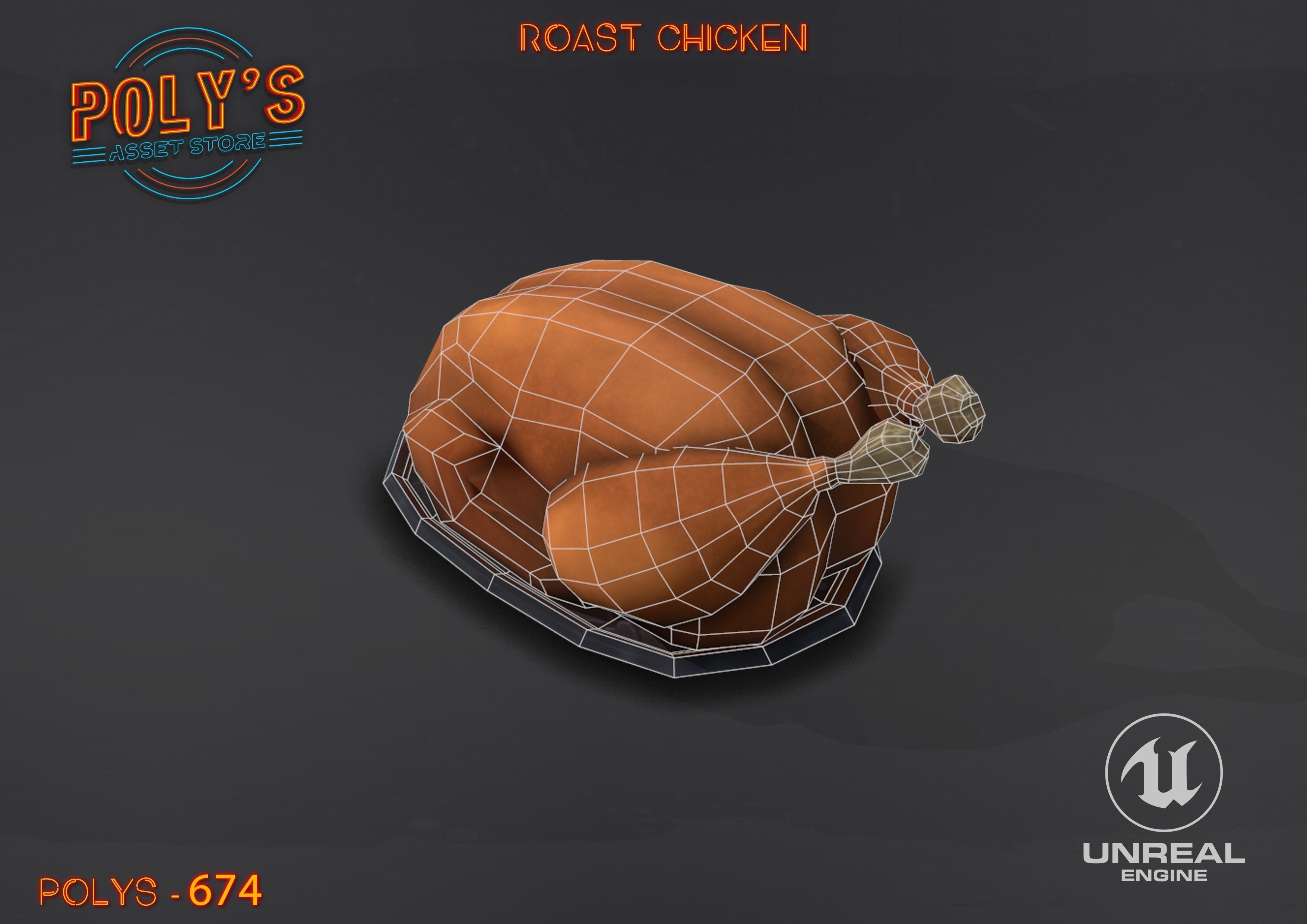 Roast Chicken - Low Poly Stylized free VR / AR / low-poly 3D model ...