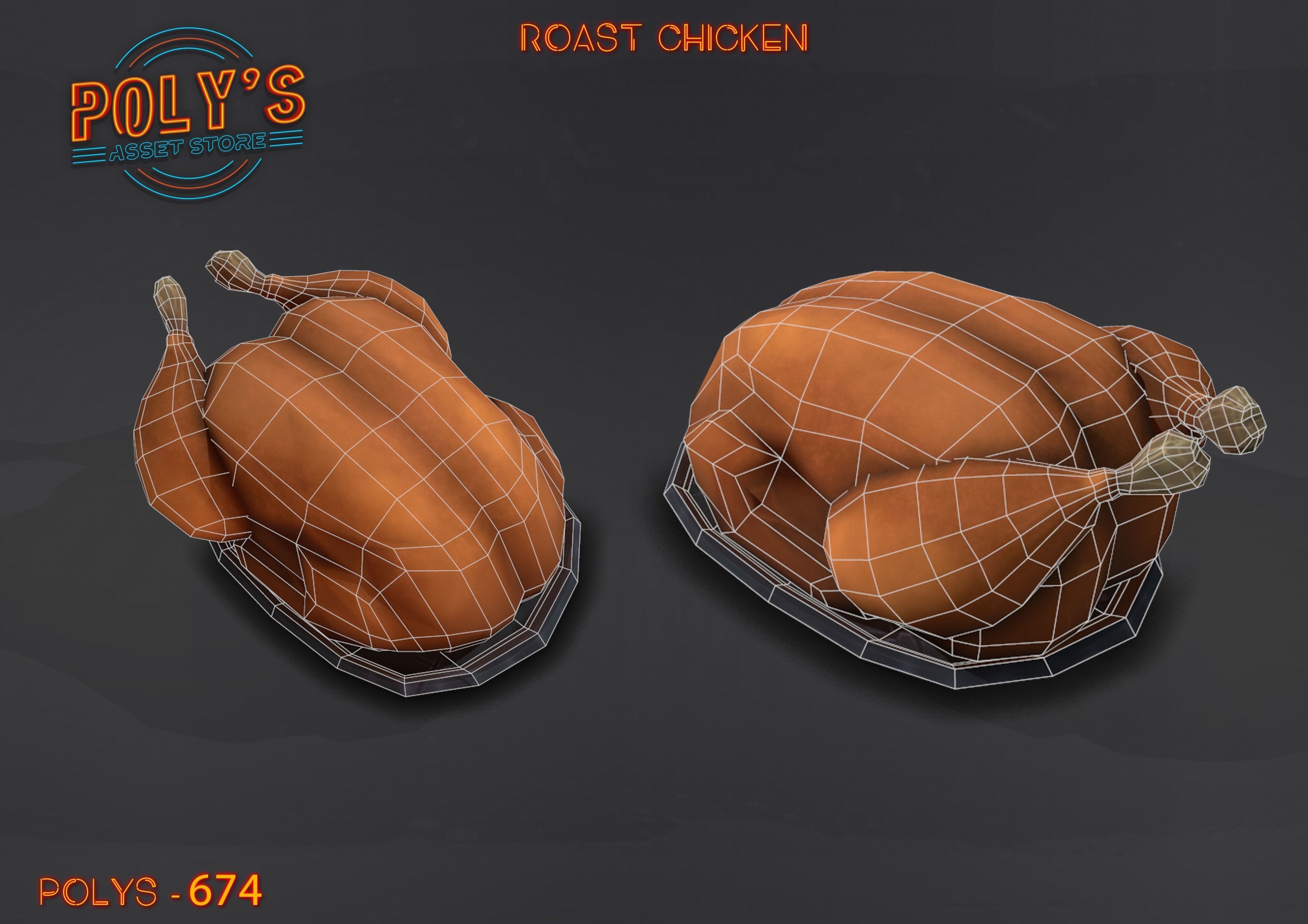 Roast Chicken - Low Poly Stylized free VR / AR / low-poly 3D model ...